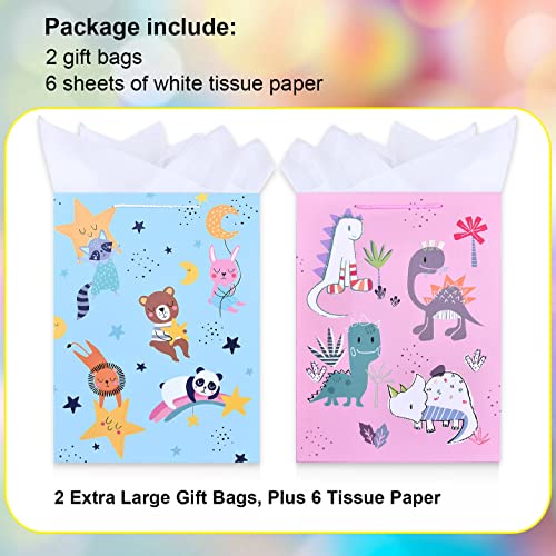 ZGORENDZ 2 Pack Extra Large Gift Bags 16.5" with Tissue Paper for Birthday Party Favors, Shopping, Baby Shower