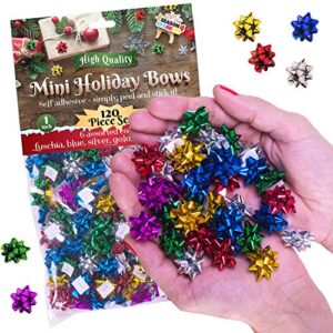 Small Christmas Bows for Gift Wrapping - 120 Pieces Gift Bows for Christmas Presents - Holiday Bows as Christmas Bows for Presents - Christmas Present Bows for Any Holiday Season