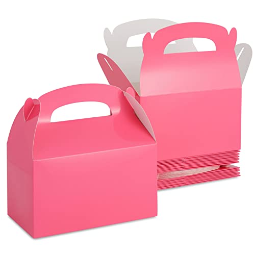 BLUE PANDA 24 Pack Pink Party Gable Treat Boxes for Favors, Goodie Gift Box with Handles for Birthdays (6.2 x 3.5 x 3.6 In)