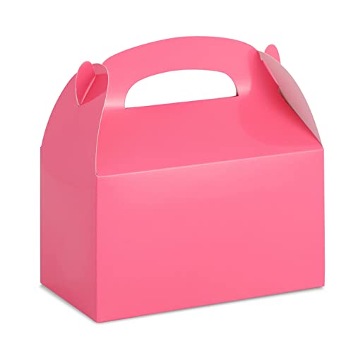 BLUE PANDA 24 Pack Pink Party Gable Treat Boxes for Favors, Goodie Gift Box with Handles for Birthdays (6.2 x 3.5 x 3.6 In)