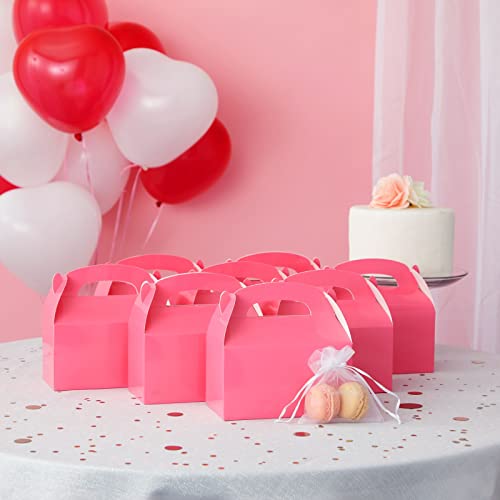 BLUE PANDA 24 Pack Pink Party Gable Treat Boxes for Favors, Goodie Gift Box with Handles for Birthdays (6.2 x 3.5 x 3.6 In)