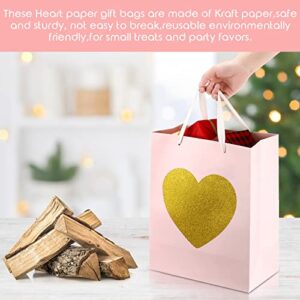 12 Pcs 13" Gift Bag with Tissue Paper Gold Glitter Heart for Wedding Valentine's Day Birthdays Bridal Showers Anniversaries Sweetest Day and More