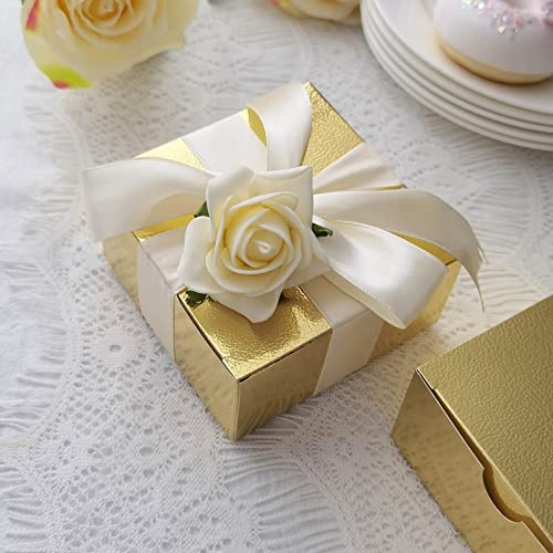 Efavormart 100pcs of 4x4x2 Gold Cake Box for Candy Treat Gift Wrap Box Party Favor Boxes for Bridal Shower Wedding Party