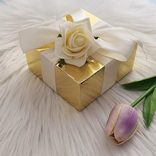 Efavormart 100pcs of 4x4x2 Gold Cake Box for Candy Treat Gift Wrap Box Party Favor Boxes for Bridal Shower Wedding Party