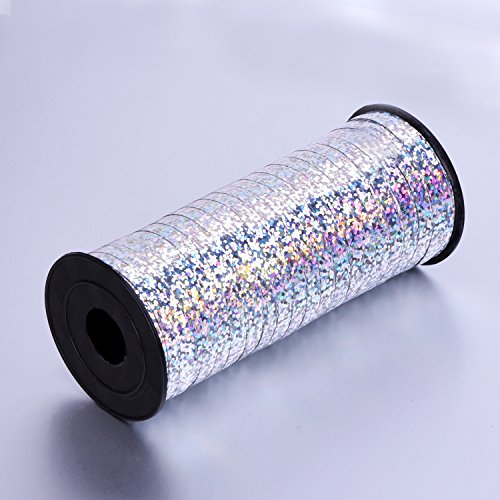 Outus Crimped Curling Ribbon Roll Silver Balloon Ribbons for Parties, Festival, Florist, Crafts and Gift Wrapping, 5 mm, 100 Yard