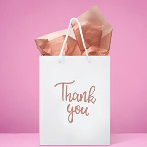 Nezyo 12 Pack Thank You Gift Bags with Tissue Paper Wedding Tissue Paper Party Bags with Handles Paper Shopping Bag Bridal Shower Gift Bags for Birthday Wedding Baby Shower Party Favor (Rose Gold)