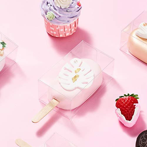 JCXPACK 24PCS 3.7 x 2.2 x 1.5 inches Premium Cakesicle Boxes, Clear Gift Plastic Boxes, Ice Cream Shaped Boxes for Baby Shower, Holiday and Kids Birthday Party Favors