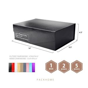 PACKHOME 5 Gift Boxes 13.5x9x4.1 Inches, Large Gift Boxes with Lids Groomsman boxes, Sturdy Gift Boxes, Collapsible Gift Boxes with Magnetic Closure (Glossy Black, Grass Texture)