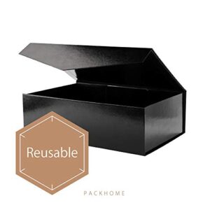 PACKHOME 5 Gift Boxes 13.5x9x4.1 Inches, Large Gift Boxes with Lids Groomsman boxes, Sturdy Gift Boxes, Collapsible Gift Boxes with Magnetic Closure (Glossy Black, Grass Texture)