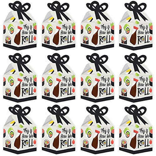 Big Dot of Happiness Let’s Roll - Sushi - Square Favor Gift Boxes - Japanese Party Bow Boxes - Set of 12