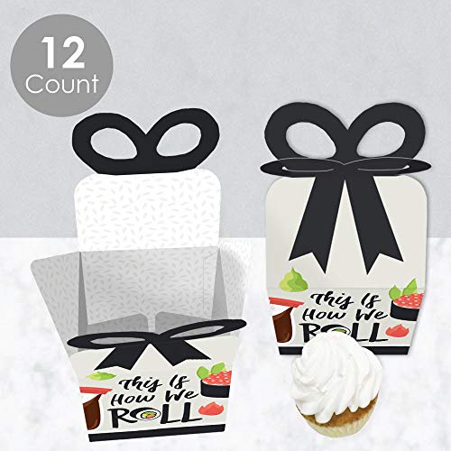 Big Dot of Happiness Let’s Roll - Sushi - Square Favor Gift Boxes - Japanese Party Bow Boxes - Set of 12