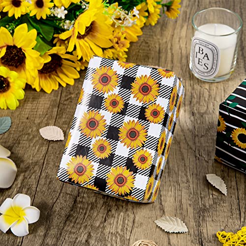 Whaline 12 Sheet Sunflower Wrapping Paper 4 Designs Summer Floral Wrapping Paper Plaids Stripe Sunflower Art Paper for Spring Summer Holiday Birthday Gift Wrap DIY Craft Decoration, 19.7 x 27.6 Inch