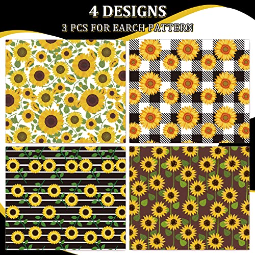 Whaline 12 Sheet Sunflower Wrapping Paper 4 Designs Summer Floral Wrapping Paper Plaids Stripe Sunflower Art Paper for Spring Summer Holiday Birthday Gift Wrap DIY Craft Decoration, 19.7 x 27.6 Inch