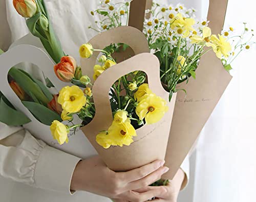 Exasinine 20 Pcs Hanging Kraft Paper Bouquet Flower Paper Bags Gift Bags for Home Decoration