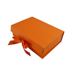 longue corn gift box with ribbon and magnetic closure10.2×7.5×3.1 inches for wedding,packaging,present,birthday(1-pack) (orange)