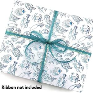 Stesha Party Ocean Coastal Gift Wrap Wrapping Paper - Folded Flat 30 x 20 Inch - 3 Sheets