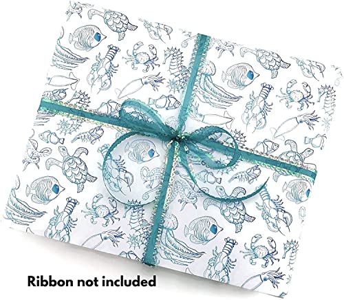 Stesha Party Ocean Coastal Gift Wrap Wrapping Paper - Folded Flat 30 x 20 Inch - 3 Sheets