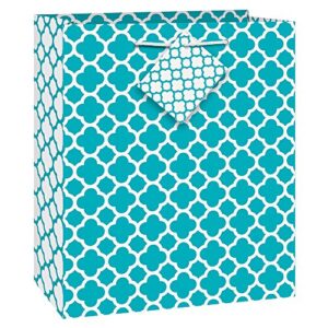 unique quatrefoil paper gift bag, 9″ x 7″, teal