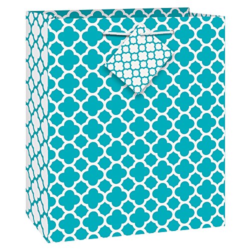 Unique Quatrefoil Paper Gift Bag, 9" x 7", Teal