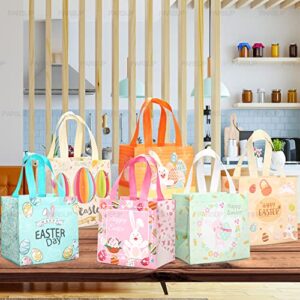 12PCS Easter Egg Hunt Bags Happy Easter Bunny Carrot Chick Egg Gift Bags with Handles, Easter Treat Bags, Multifunctional Non-Woven Easter Bags for Gifts Wrapping, Egg Hunt Game, Easter Party Supplies , 8.3×7.9×5.9inch