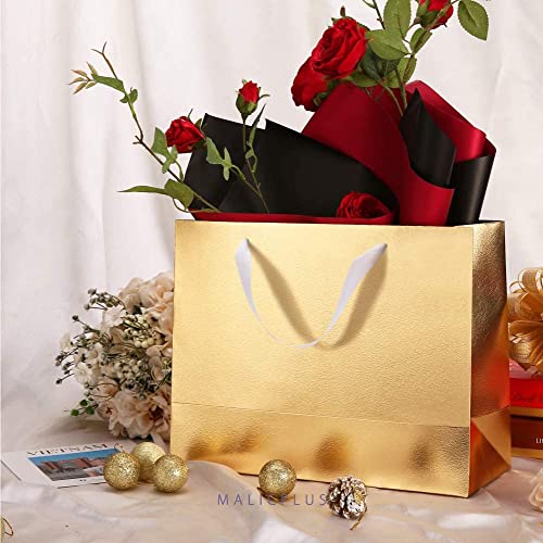 MALICPLUS 12 Large Gift Bags 13x5x10 Inches, Luxury Large Gift Bags with Handles for All Occasions (Gold with Grass Texture)