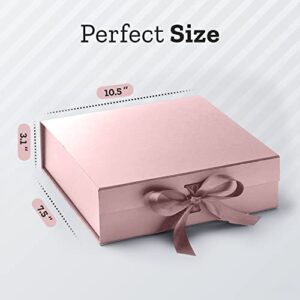 AJH3 ESSENTIALS Gift Box with Lid for Presents 10.5x7.5x3.1 Inches with Ribbon and Magnetic Closure (1 Pack) (Pink)