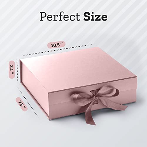 AJH3 ESSENTIALS Gift Box with Lid for Presents 10.5x7.5x3.1 Inches with Ribbon and Magnetic Closure (1 Pack) (Pink)