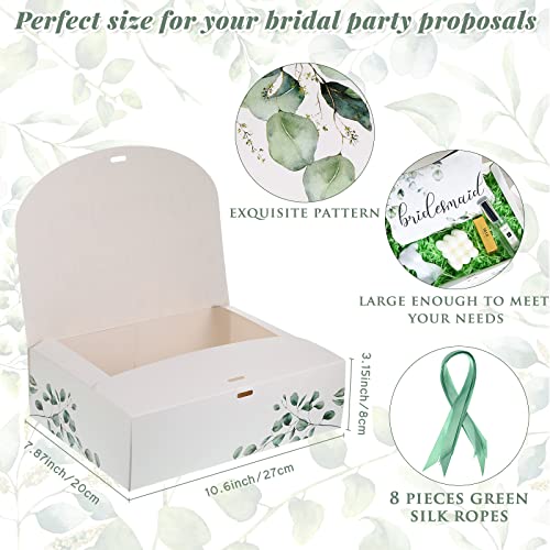 24 Pcs Wedding Themed Supplies Include 8 Bridesmaid Proposal Box 8 Bridesmaid Canvas Makeup Bags Matron of Honor Bag and 8 Hair Scrunchies Bridal Satin Hair Band for Bridal Shower Wedding Party