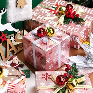 WRAPAHOLIC Christmas Wrapping Paper Roll - Rose Gold Santa, Snowflakes and Reindeer Holiday Collection with Metallic Foil Shine - 4 Rolls - 30 Inch X 120 Inch Per Roll