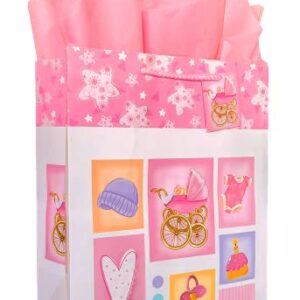 BagLove - Premium (2 Pack) Baby Girl Gift Bags with Tissue Paper - Large Gift Bags Perfect for Baby Showers, New Moms, Birthdays, Gender Reveals and More