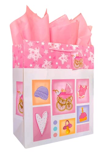 BagLove - Premium (2 Pack) Baby Girl Gift Bags with Tissue Paper - Large Gift Bags Perfect for Baby Showers, New Moms, Birthdays, Gender Reveals and More