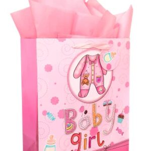 BagLove - Premium (2 Pack) Baby Girl Gift Bags with Tissue Paper - Large Gift Bags Perfect for Baby Showers, New Moms, Birthdays, Gender Reveals and More