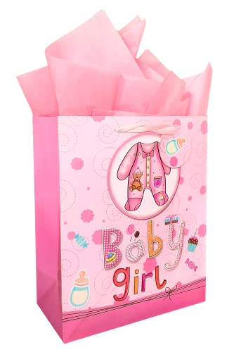 BagLove - Premium (2 Pack) Baby Girl Gift Bags with Tissue Paper - Large Gift Bags Perfect for Baby Showers, New Moms, Birthdays, Gender Reveals and More