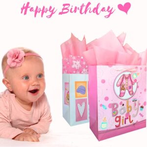 BagLove - Premium (2 Pack) Baby Girl Gift Bags with Tissue Paper - Large Gift Bags Perfect for Baby Showers, New Moms, Birthdays, Gender Reveals and More