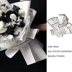 20 Sheets black and white aristocratic border Flower Wrapping Paper Waterproof Thicken Florist Bouquet Packaging Paper Gift or Gift Box Packaging Paper 23.6 x 23.6 inch(Dark Black + Porcelain White)