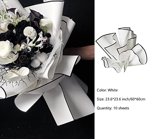 20 Sheets black and white aristocratic border Flower Wrapping Paper Waterproof Thicken Florist Bouquet Packaging Paper Gift or Gift Box Packaging Paper 23.6 x 23.6 inch(Dark Black + Porcelain White)