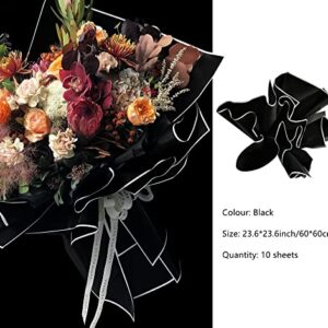 20 Sheets black and white aristocratic border Flower Wrapping Paper Waterproof Thicken Florist Bouquet Packaging Paper Gift or Gift Box Packaging Paper 23.6 x 23.6 inch(Dark Black + Porcelain White)