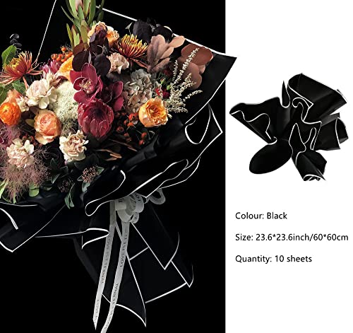 20 Sheets black and white aristocratic border Flower Wrapping Paper Waterproof Thicken Florist Bouquet Packaging Paper Gift or Gift Box Packaging Paper 23.6 x 23.6 inch(Dark Black + Porcelain White)