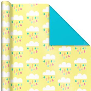 Hallmark All Occasion Reversible Wrapping Paper Bundle - Baby (3 Rolls - 75 sq. ft. ttl) Clouds, ABCs, Bottles, Polka Dots, Solid Blue, Gray Gingham