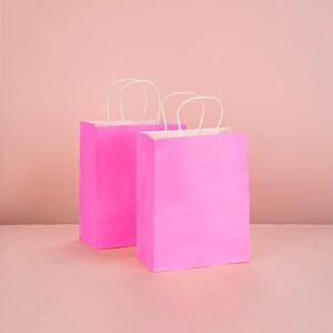 OfficeCastle 12 Pcs Hot Pink Paper Bags with Handles, 8.5x4.5x10.5 Inch, Pink Gift Bags, Merchandise Bags, Retail Bags, and Wedding Welcome Bags