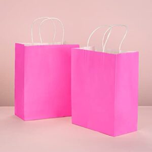 OfficeCastle 12 Pcs Hot Pink Paper Bags with Handles, 8.5x4.5x10.5 Inch, Pink Gift Bags, Merchandise Bags, Retail Bags, and Wedding Welcome Bags