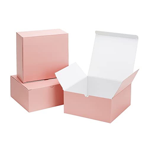 JTRF Corrugated Cardboard Gift Boxes with Lids – 10-Pack Recyclable Cardboard Boxes for Gifts, Invitations, Organization Sturdy Kraft Boxes – Gift Boxes Bulk Pack (8 x 8 x 4) (Pink)