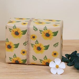 Aimyoo Kraft Floral Wrapping Paper Bundle, Vintage Flowers Sunflower Gift Wrap Paper for Wedding Bridal Shower Birthday, 3 Rolls 17 in x 12 ft per Roll