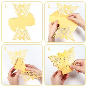 Kesote 50 Pack Butterfly Party Favor Boxes Gold, Small Baby Shower Bridal Shower Wedding Birthday Candy Favor Boxes with Ribbons