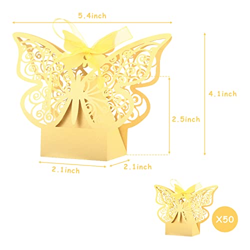 Kesote 50 Pack Butterfly Party Favor Boxes Gold, Small Baby Shower Bridal Shower Wedding Birthday Candy Favor Boxes with Ribbons