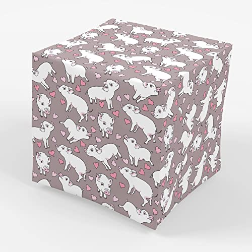 Stesha Party Hearts & Pigs Valentines Day Gift Wrap Paper - Folded Flat 30 x 20 Inch (3 Sheets)