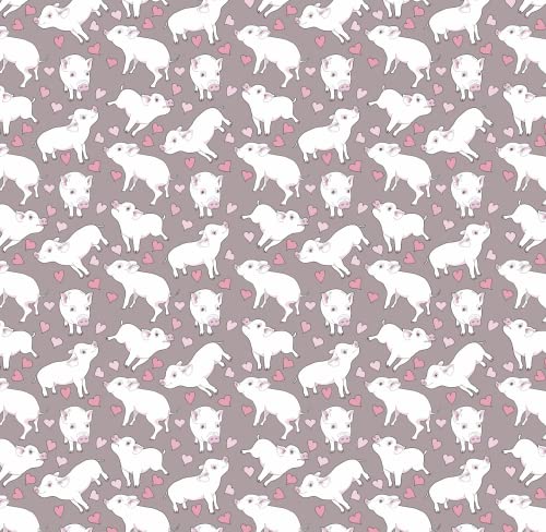 Stesha Party Hearts & Pigs Valentines Day Gift Wrap Paper - Folded Flat 30 x 20 Inch (3 Sheets)