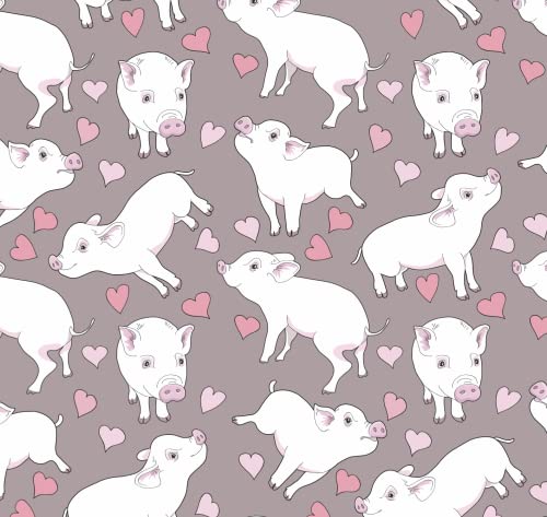 Stesha Party Hearts & Pigs Valentines Day Gift Wrap Paper - Folded Flat 30 x 20 Inch (3 Sheets)