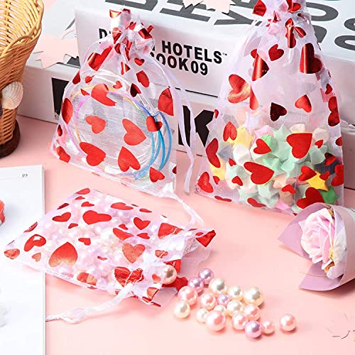 Uderwarb Valentine Day Candy Bags 50Pcs Heart Organza Valentine's Day Gift Bag for Wedding Festival Party, 8x10 cm