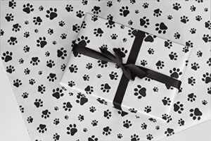 paw prints – black and white – gift wrapping paper – 24″x10′